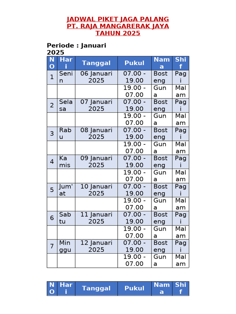 Jadwal Piket Jaga Palang | PDF