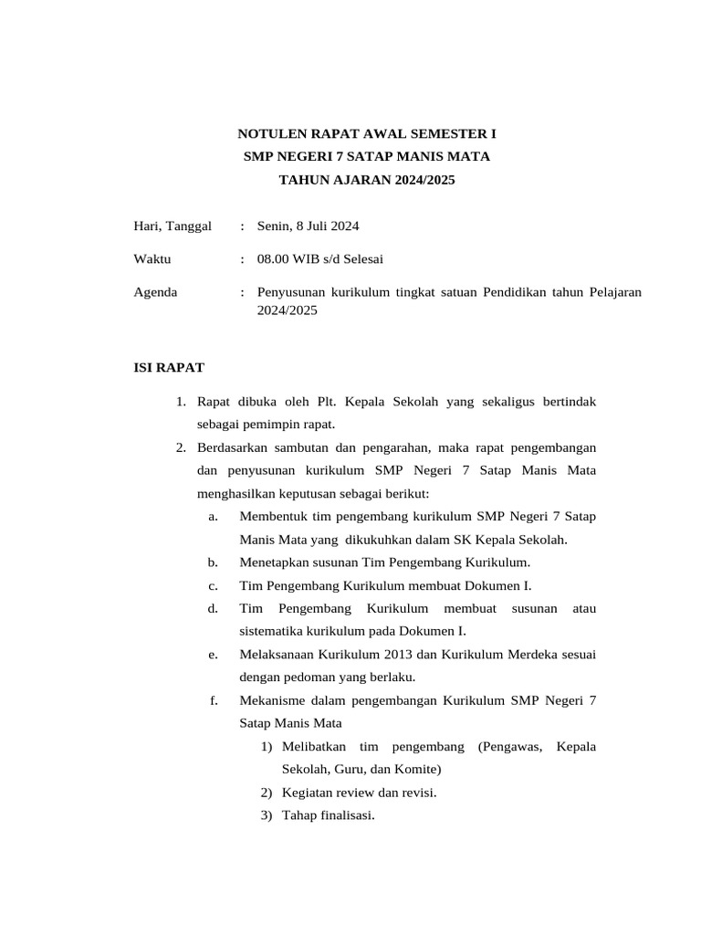 Notulen Rapat Pengembangan Kurikulum | PDF