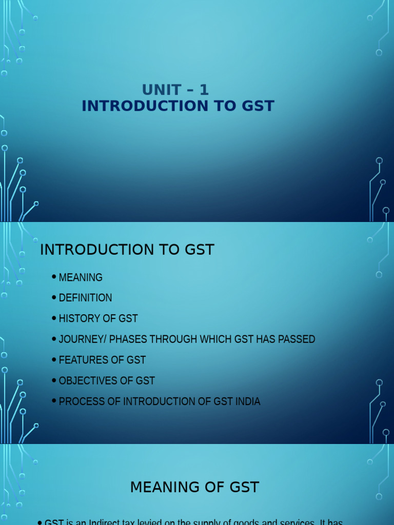 Introduction To GST-1 | PDF | Taxes | Economies