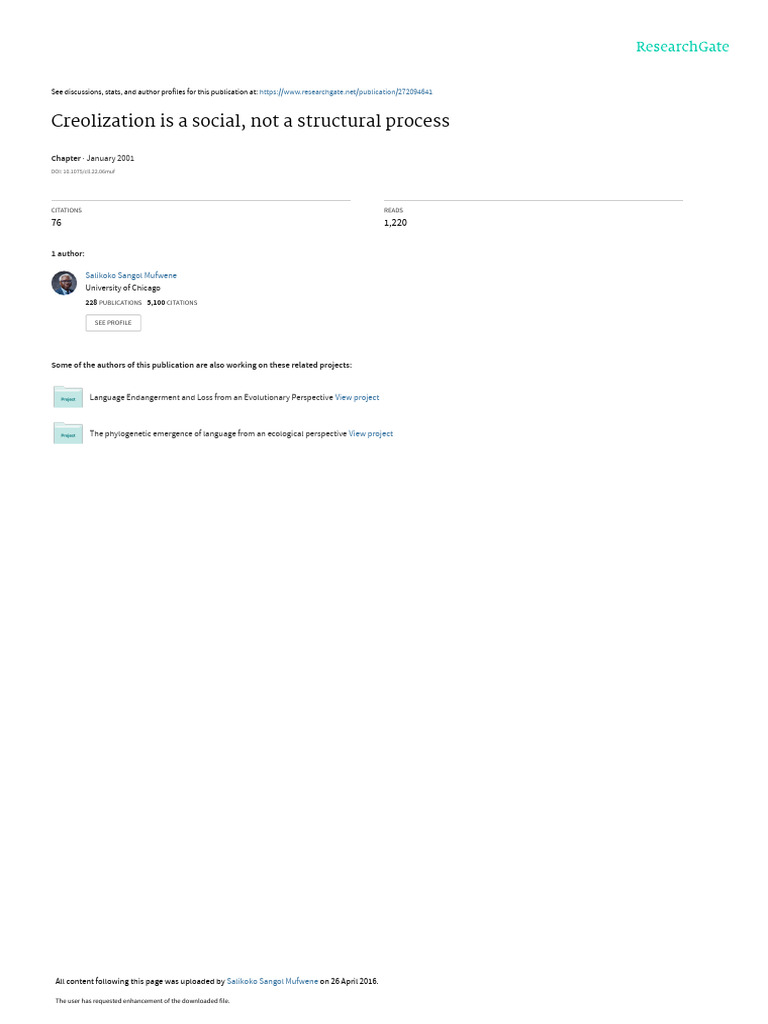 CREOLIZATION AS A SOCIAL PROCESS | PDF | Linguistics | Human Communication