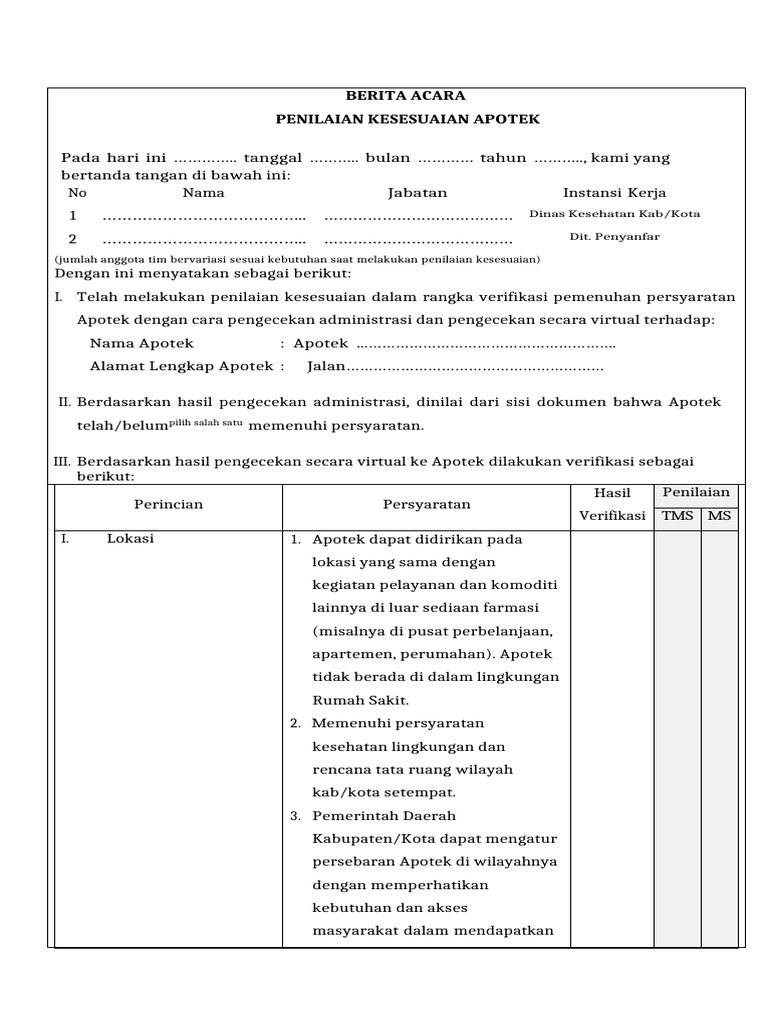Form Bap Kesesuaian Apotek | PDF