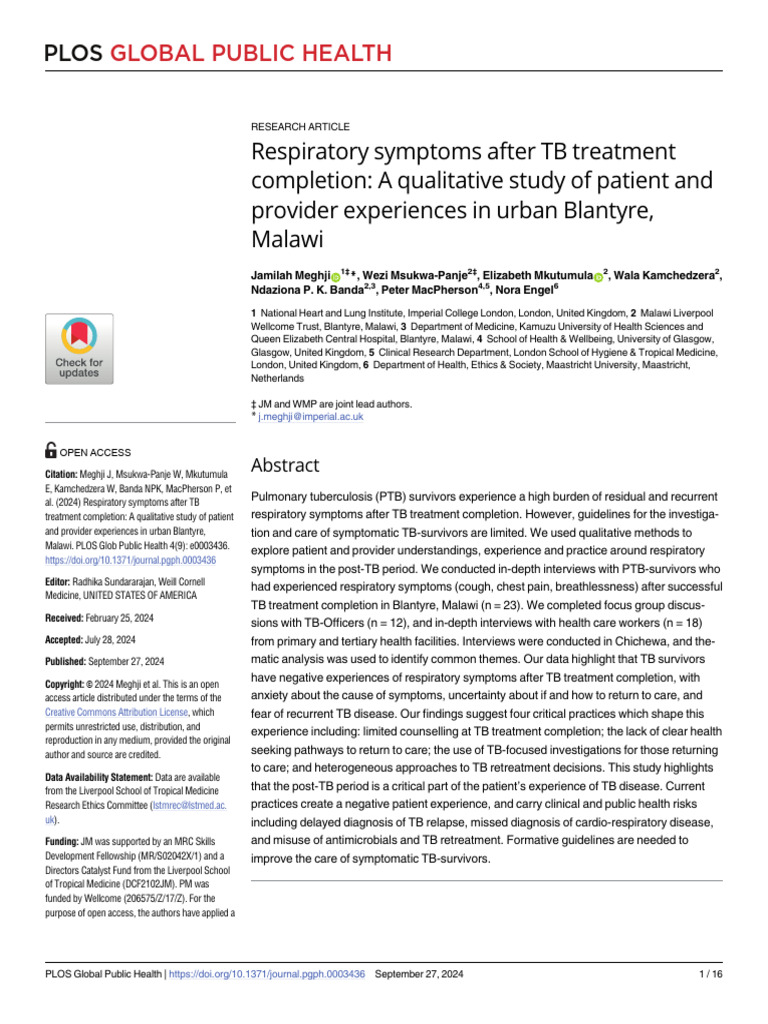 Respiratory Symptoms After TB Treatment | PDF | Tuberculosis | Medical ...