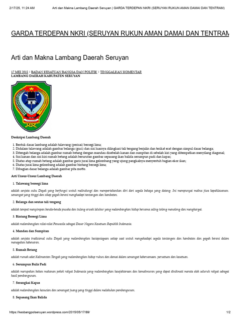 Arti Dan Makna Lambang Daerah Seruyan - GARDA TERDEPAN NKRI (SERUYAN RUKUN AMAN DAMAI DAN ...