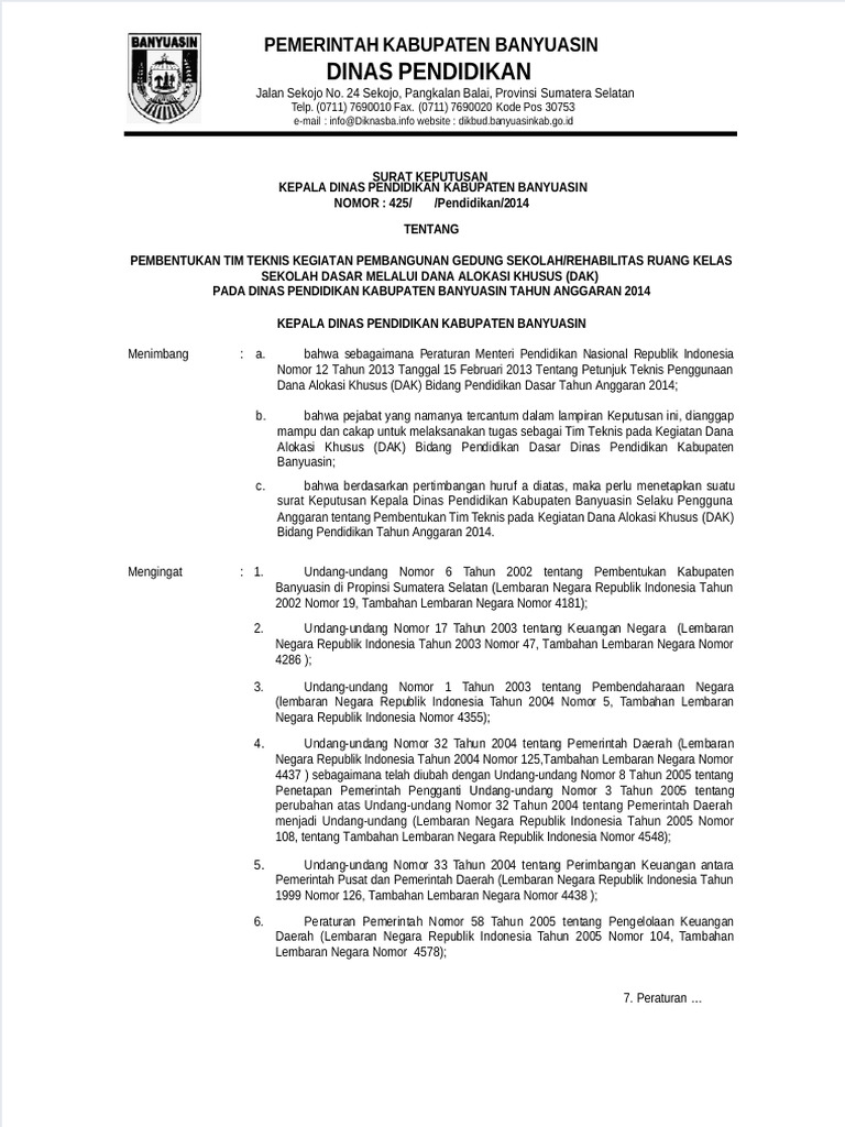 Dokumen - Tips - SK Tim Teknis Dak | PDF