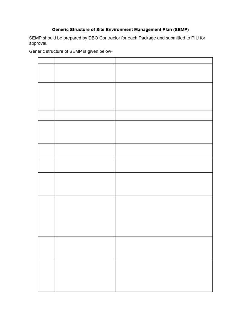 Site Environment Management Plan Structure | PDF | Occupational Safety ...