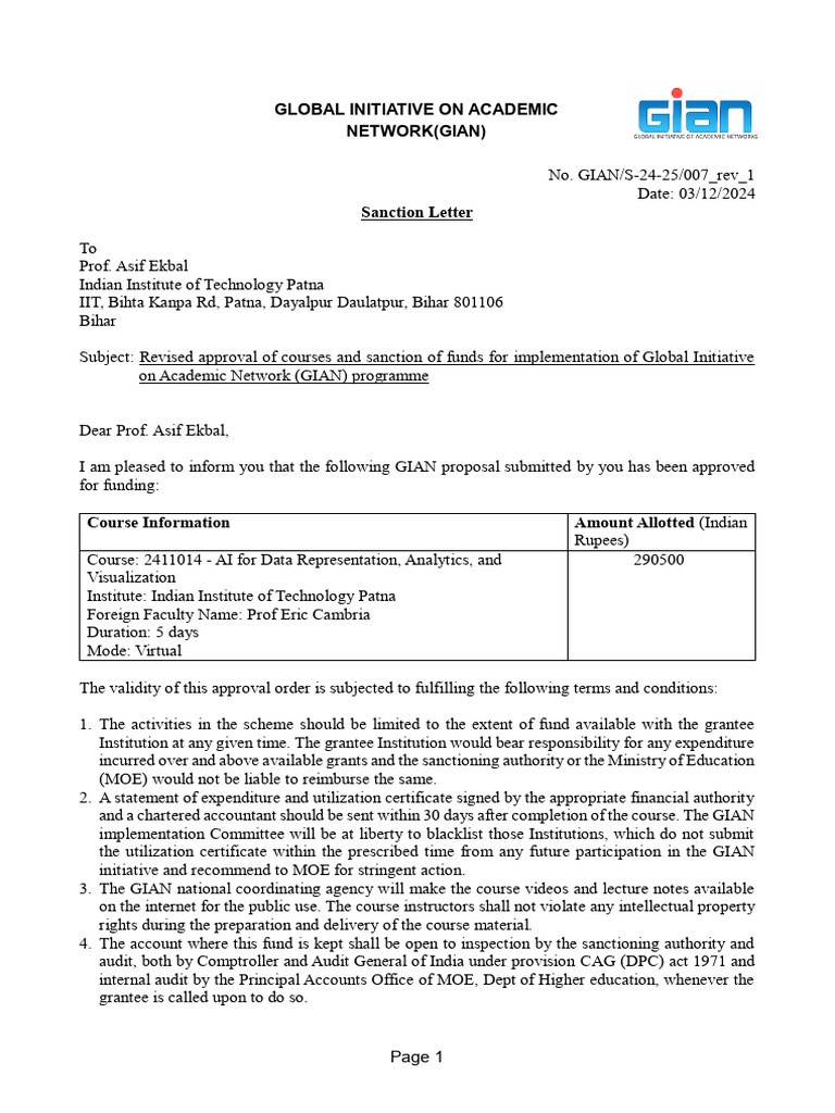 GIAN Course Approval for IIT Patna | PDF