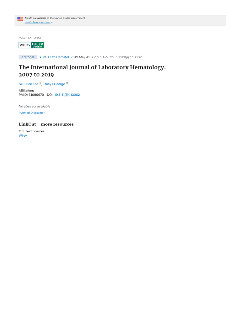 The International Journal of Laboratory Hematology - 2007 To 2019 - PubMed | PDF