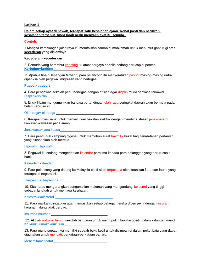 Latihan 1 Kesalahan Ejaan | PDF
