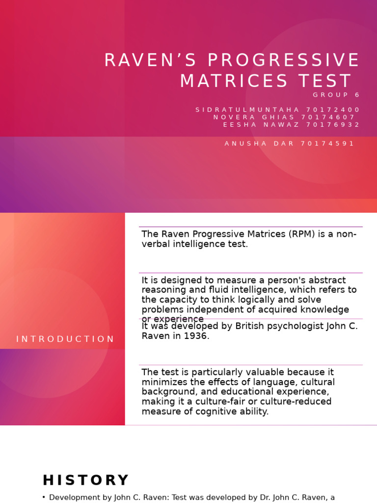 Raven's Progressive Matrices Test | PDF | Intelligence | Cognitive ...