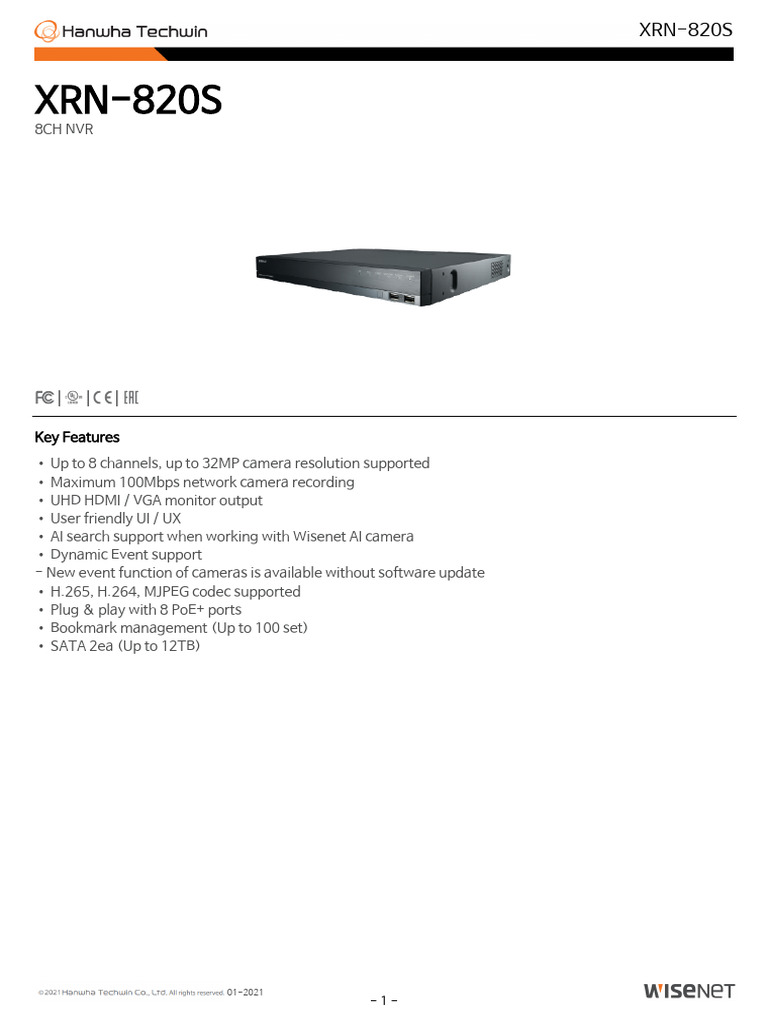Hoja de Especificaciones XRN-820S | PDF | Hdmi | Computer Network