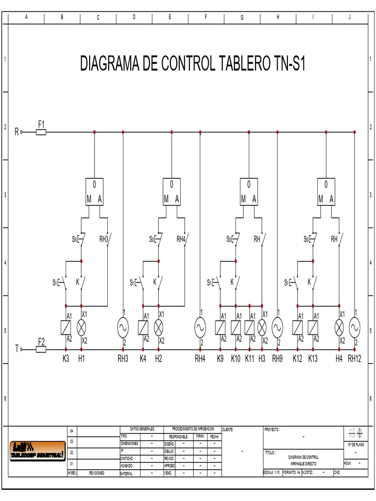 Diagrama de Control Tablero Tn-S1: K3 H1 RH3 K4 H2 RH4 K9 H3 RH9 K10 ...