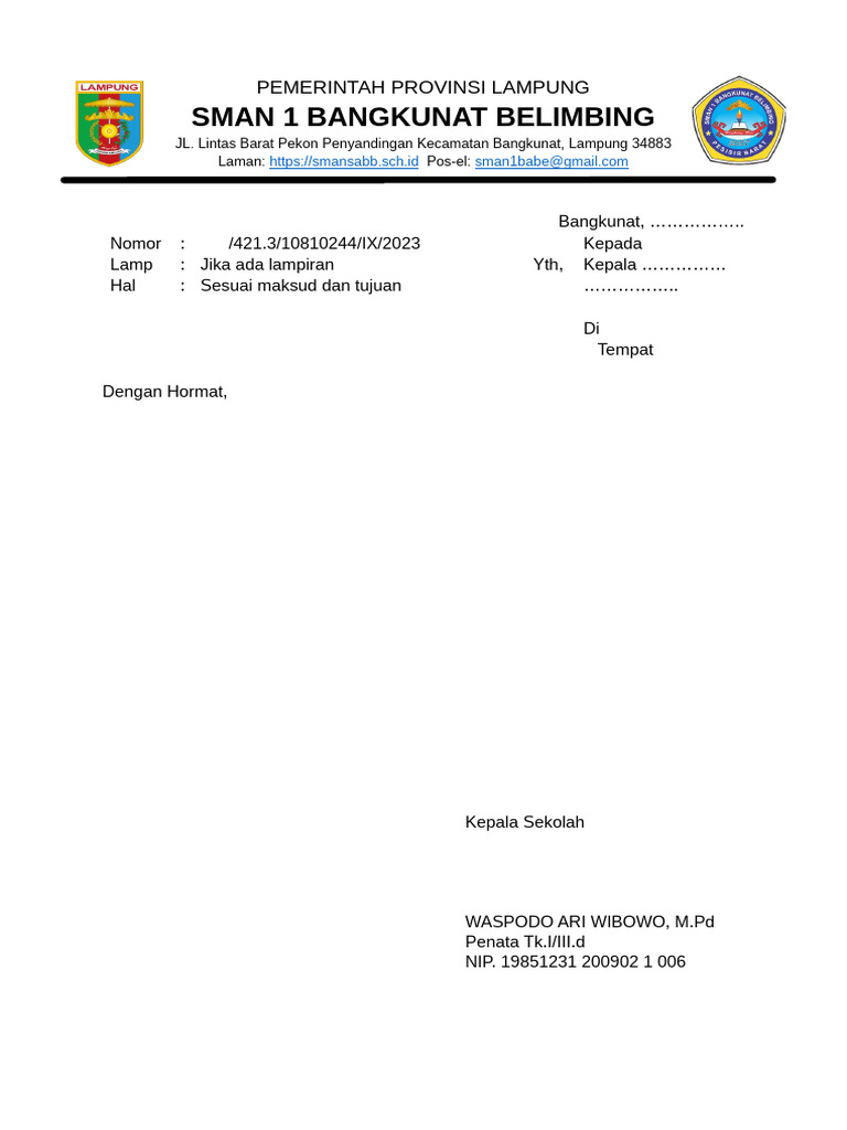 Kop Surat Dinas Sman1bb | PDF