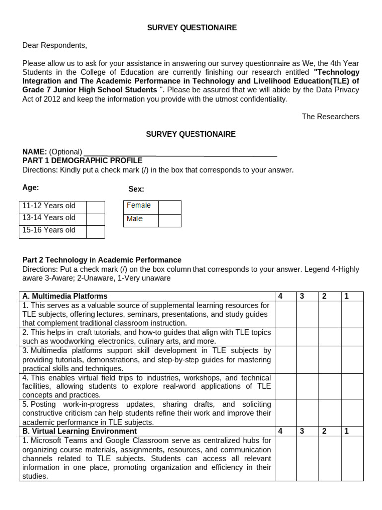 Jam-Jess Survey-Questionaire | PDF | Learning | Cognition