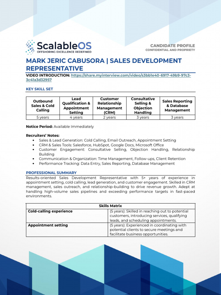 Scalableos - SDR - Mark Jeric Cabusora | PDF | Customer Relationship Management | Sales