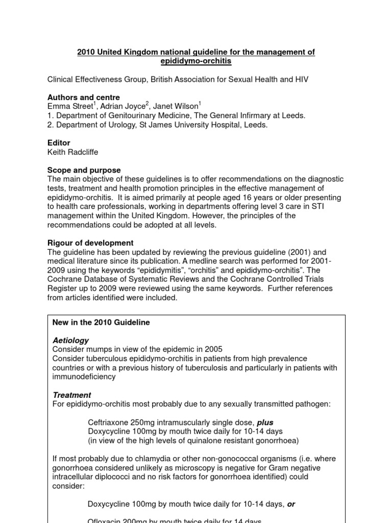 Management Of Epididymo Orchitis 2010 Pdf