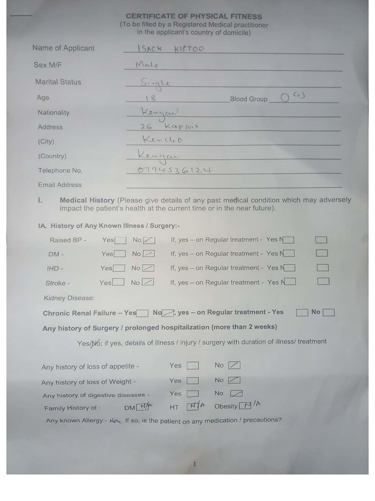 Medical Fitness Form | PDF