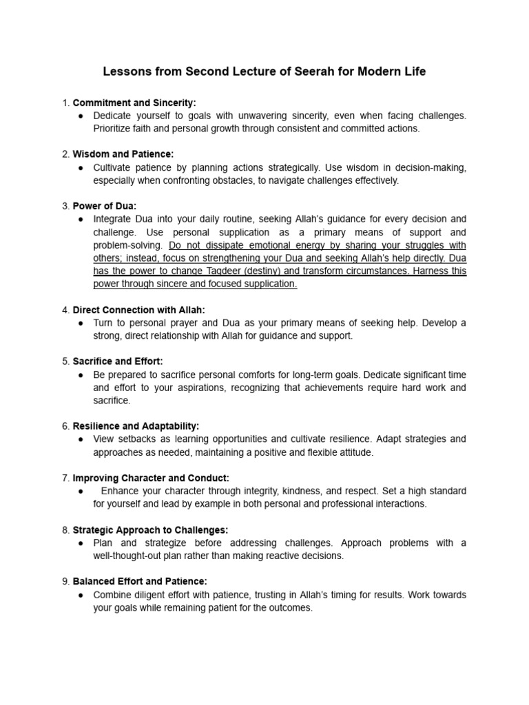 Seerah's Second Lecture Notes | PDF | Psychological Resilience | Learning