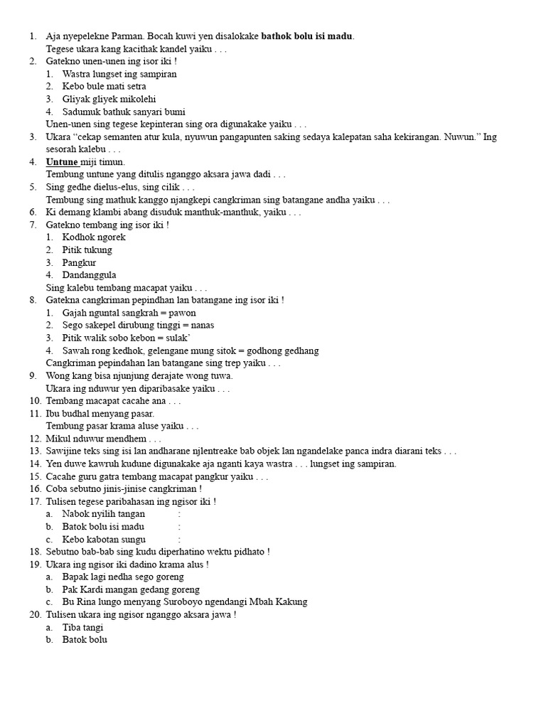 Latihan Soal Try Out Bhs Jawa | PDF