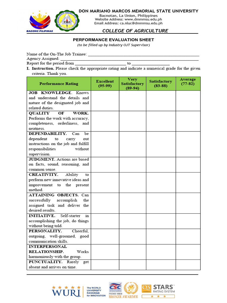 OJT Performance Evaluation Sheet | PDF | Performance Appraisal | Social Psychology