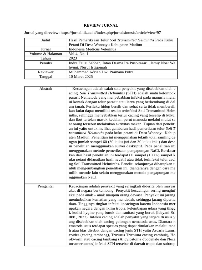 Review Jurnal Mikro Parasitologi (Muh. Adrian Dwi Pramana Putra) | PDF