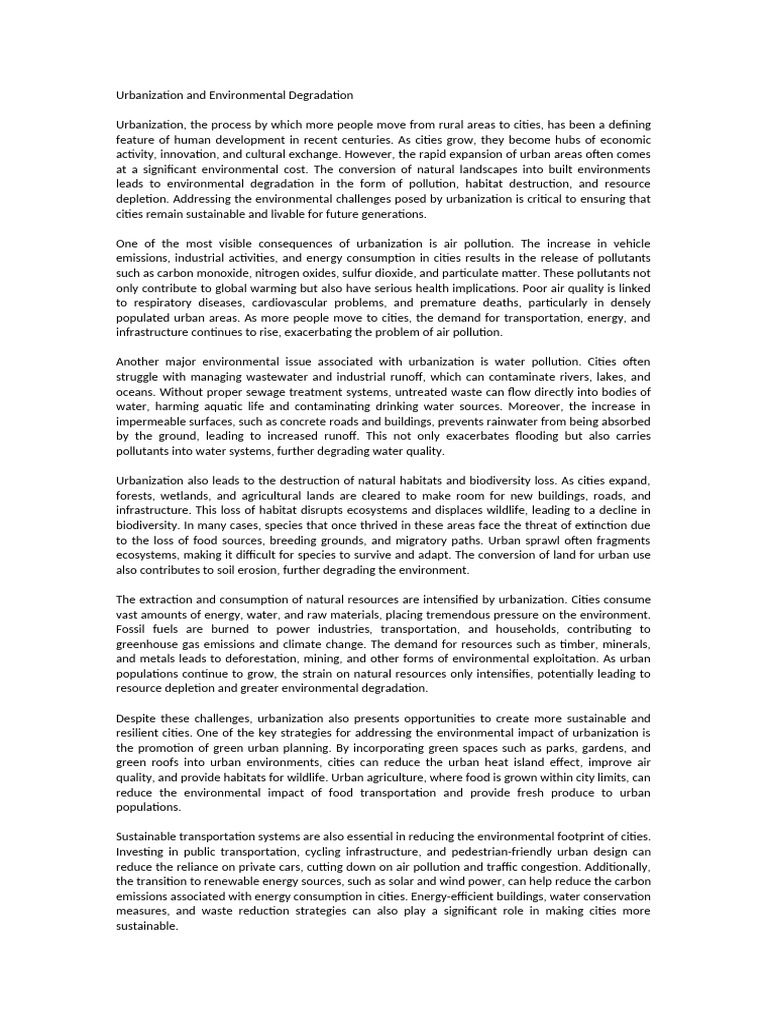 Urbanization and Environmental Degradation | PDF | Urbanization ...