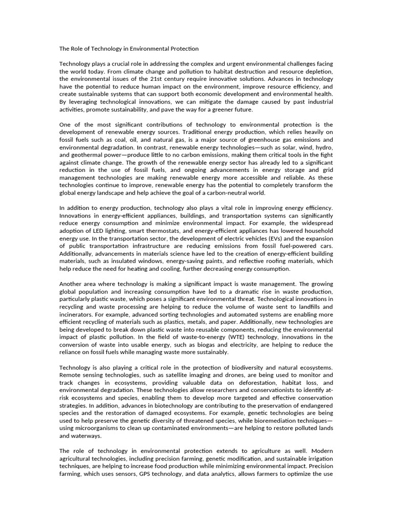 Technology's Impact on Environmental Protection | PDF | Agriculture ...