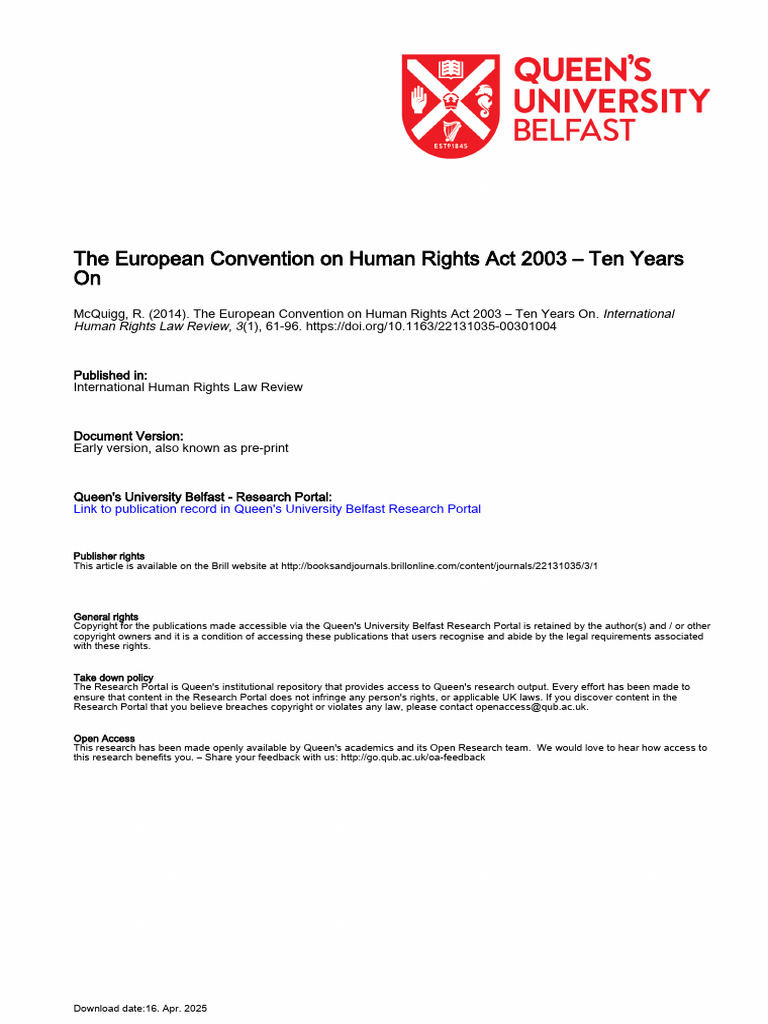 The European Convention On Human Rights Act 2003 Ten Years On | PDF ...