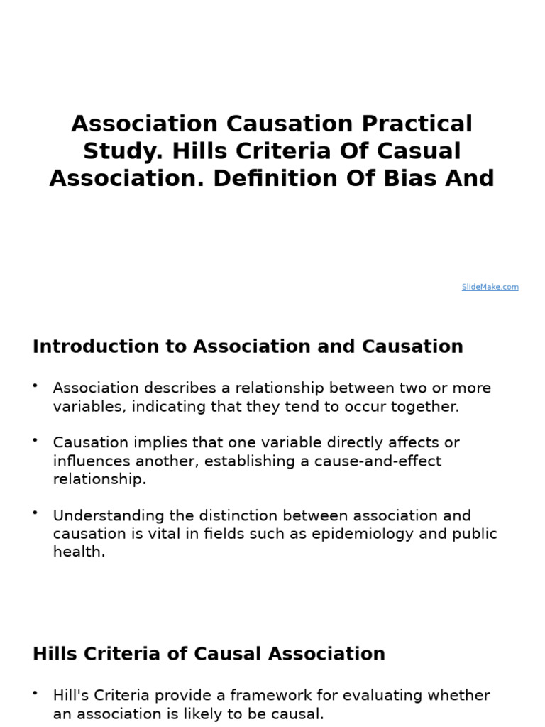 Association Causation Practical Study. Hills Criteria of Casual ...
