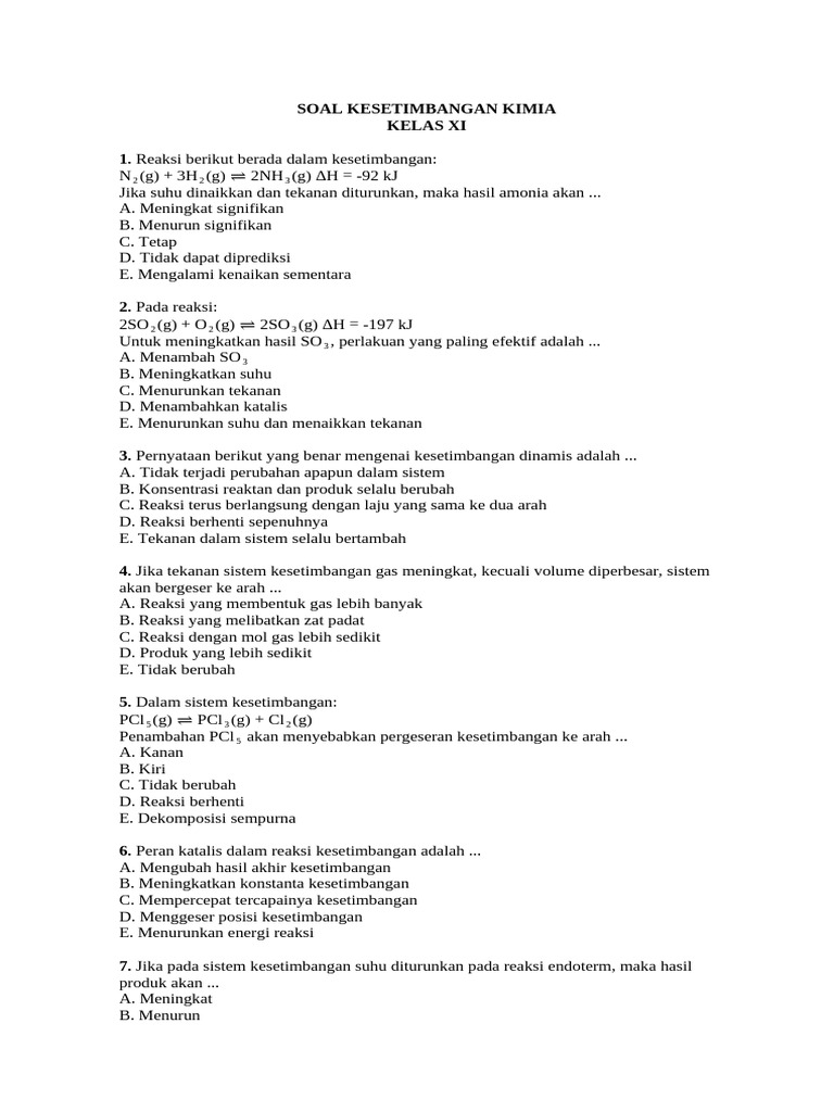 SOAL LATIHAN KESETIMBANGAN KIMIA 1 | PDF