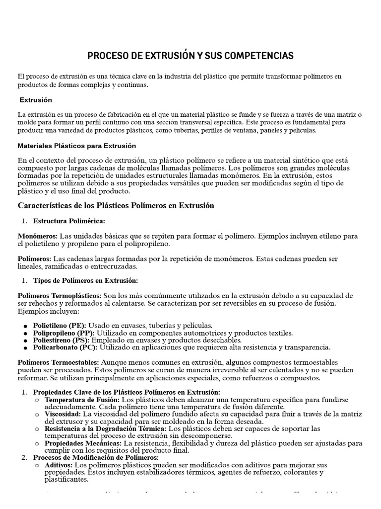 Proceso-De Extrusión y Sus Competencias | PDF | Polímeros | El plastico