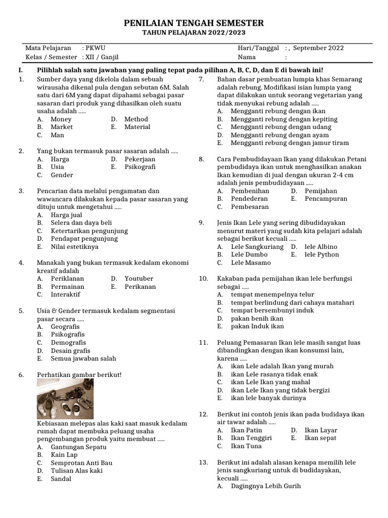 Soal PTS I PKWU XII 2023 | PDF