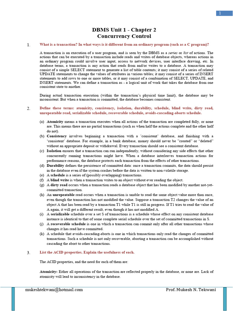 Dbms Unit1 Chap2 Concurrencycontrol 120408034317 Phpapp02 | PDF | Database Transaction | Data ...