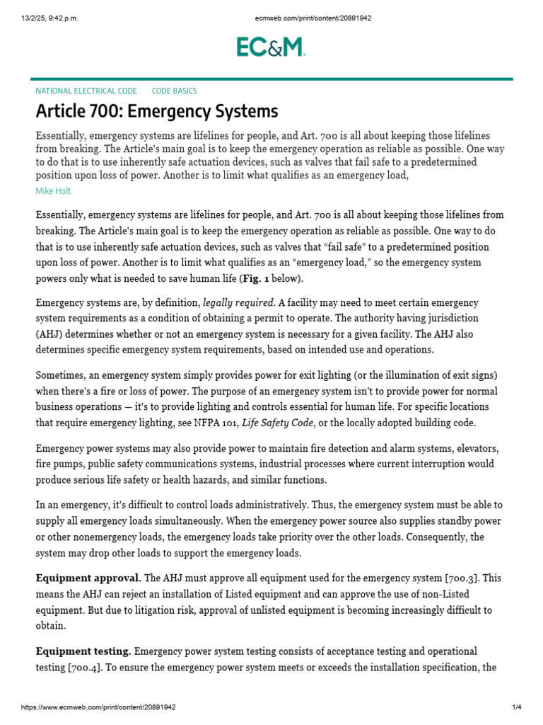 Ecm Art 700 Emergency Systems | PDF | Electrical Wiring | Rechargeable ...