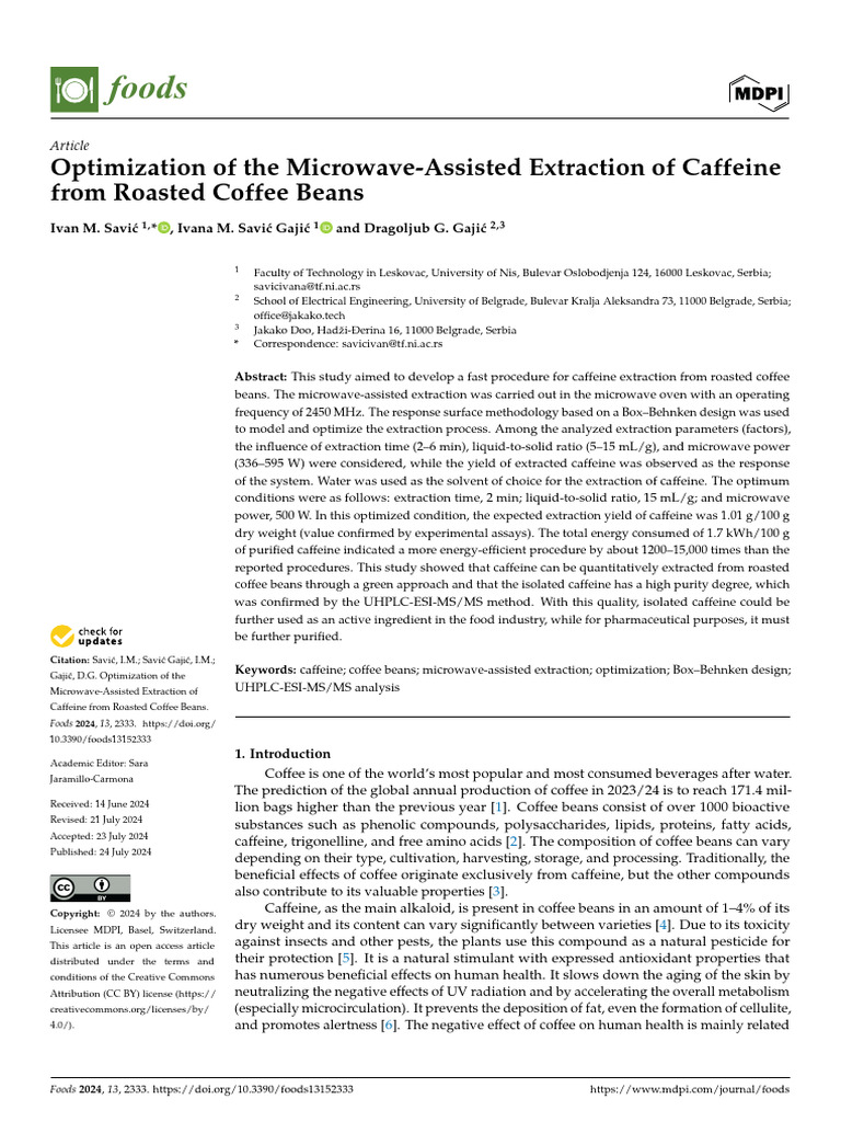 Optimizing Caffeine Extraction from Coffee | PDF | Errors And Residuals ...