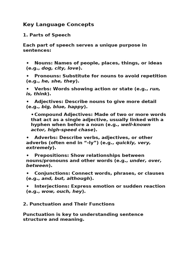 Essential Language Concepts Explained | PDF | Noun | Part Of Speech