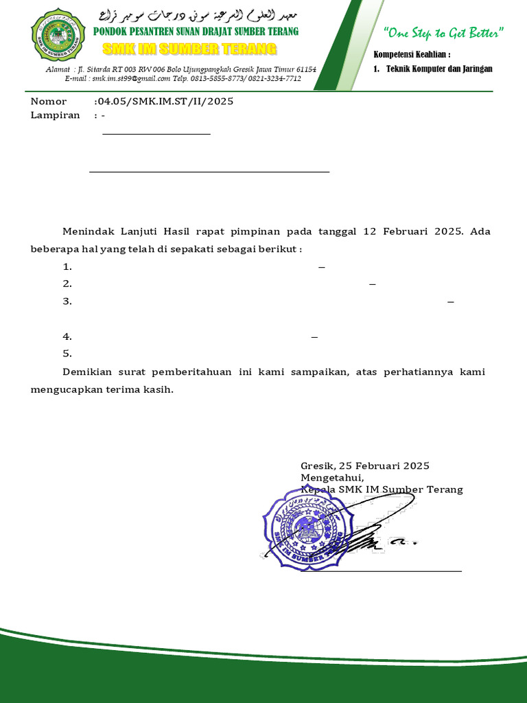 Pemberitahuan Jadwal Libur dan KBM | PDF