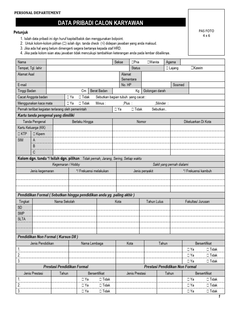 Form Data Pribadi Calon Karyawan Boemisora (Mail) | PDF