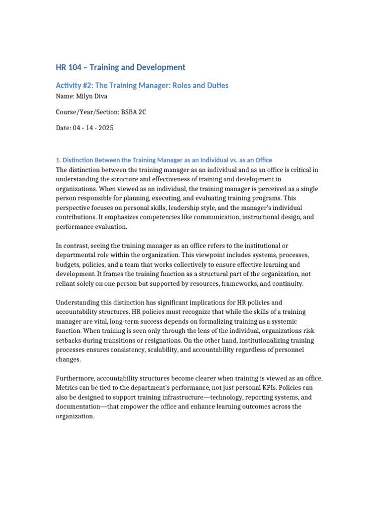 Training Manager Roles and Impact | PDF | Learning | Motivation