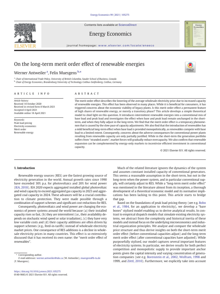 Merit Order Effect Renewables | PDF | Wind Power | Economics