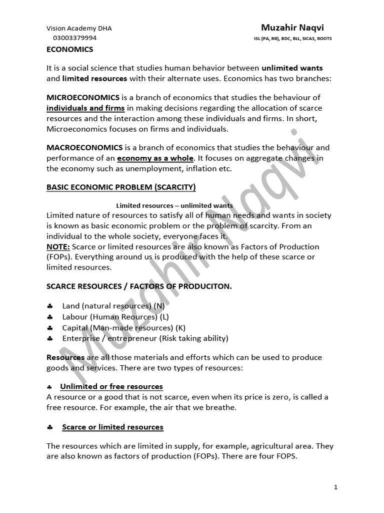 Economics Notes 1 (Introduction & PPC) | PDF | Economics | Economies