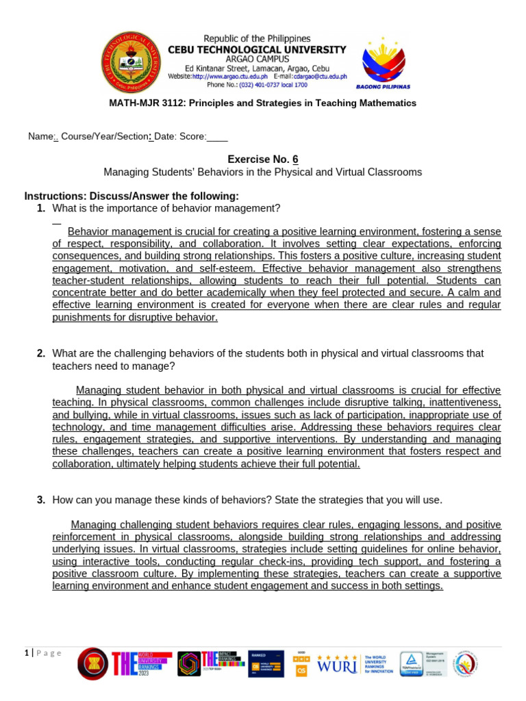6-Exercise-No.-6-BSEd-Math-3A-MMjr-3112-PSTM-1-SEM-2024 | PDF | Teachers | Distance Education