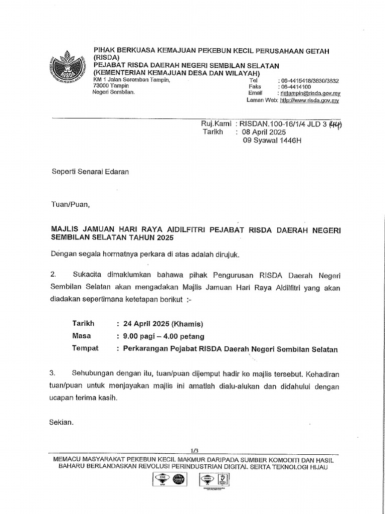 Sambutan Hari Raya PRD NSS 2025 | PDF