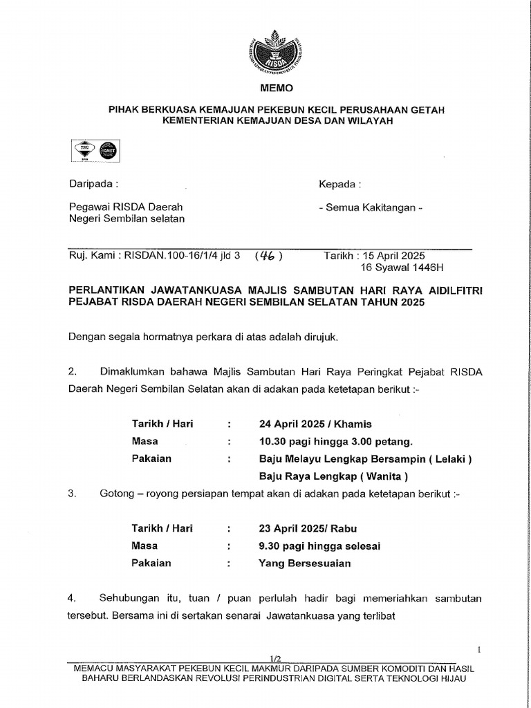 Jawatankuasa Sambutan Hari Raya PRD NSS | PDF