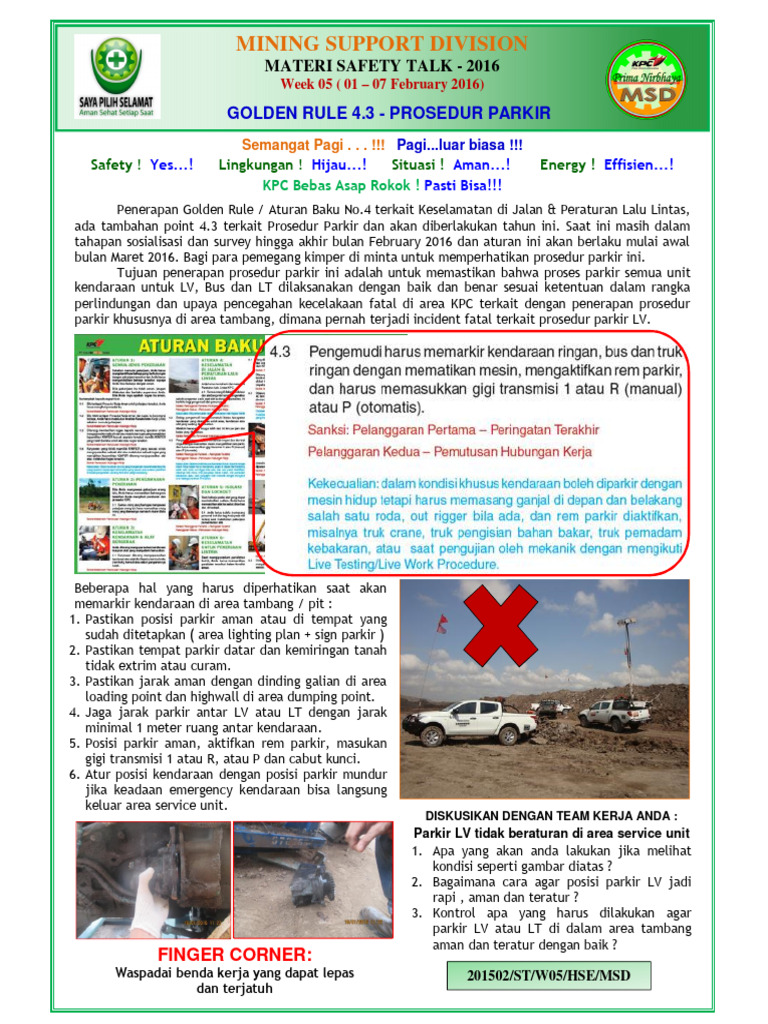 5. Week 5_201602_ST_W05_Golden Rule 4.3 Prosedur Parkir LV, Bus & LT | PDF