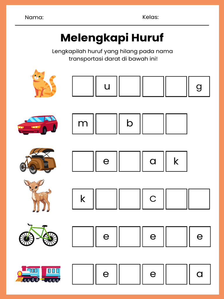 Melengkapi Huruf Worksheet Oren Dan Putih Gaya Ilustratif - 20250407 ...