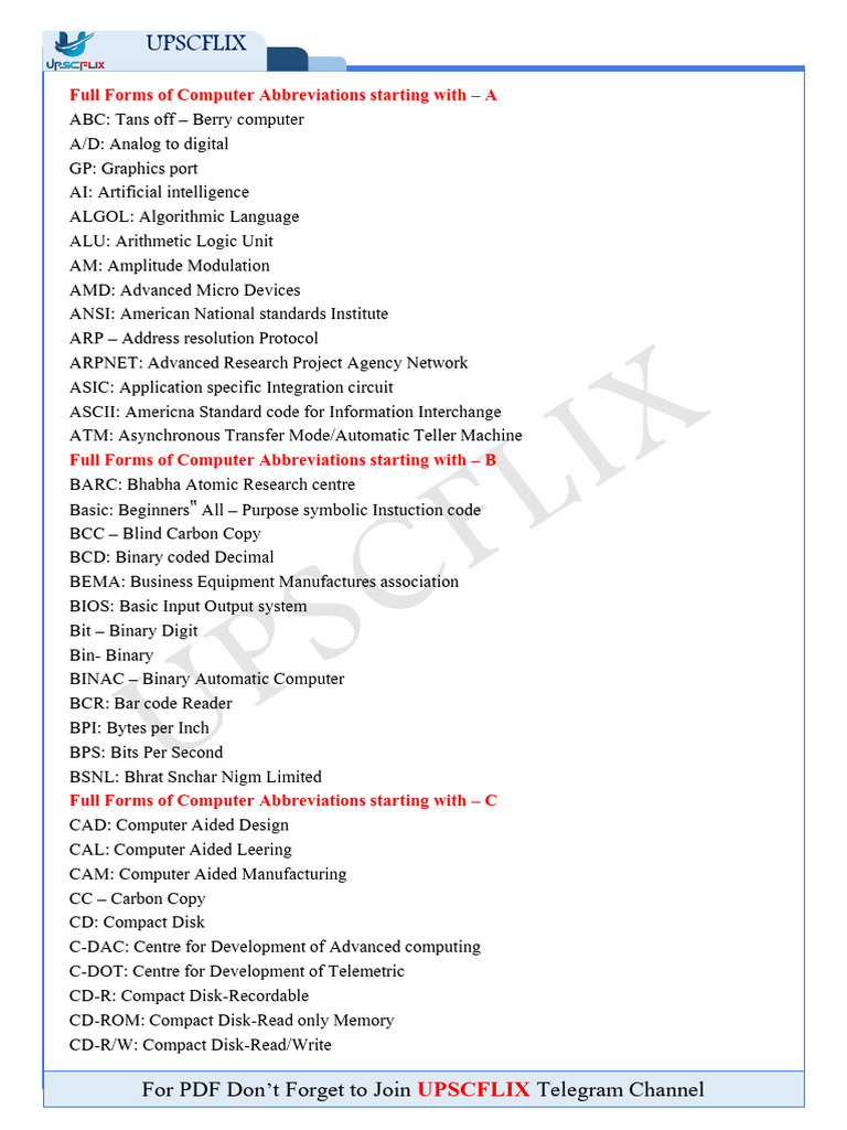 Full Forms of Computer Abbreviations A To Z | PDF | Computer Memory | Read Only Memory