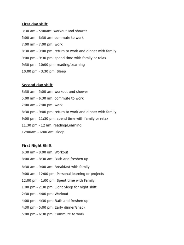 Daily Routine for Shift Workers | PDF | Meal | Lunch