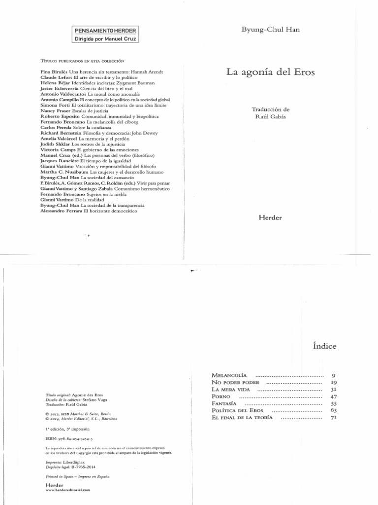 Agonía Del Eros | PDF