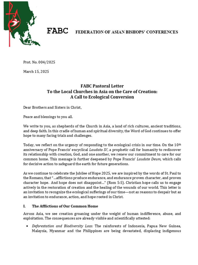 Call to Ecological Conversion in Asia | PDF | Climate Change | Sea ...