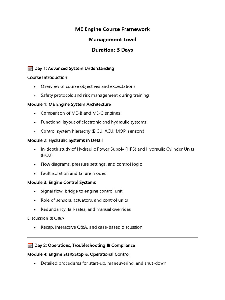 ME Engine Management Course Overview | PDF | Simulation | Troubleshooting
